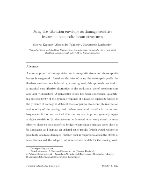 (PDF) Using the vibration envelope as a damage-sensitive feature in composite beam structures