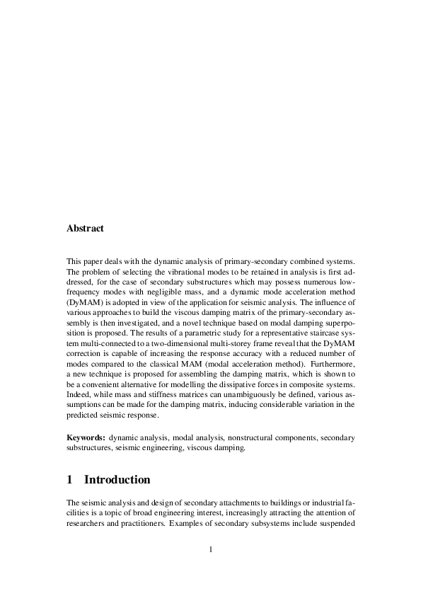 (PDF) Seismic Response of Combined Primary-Secondary Structures with the Component-Mode ...