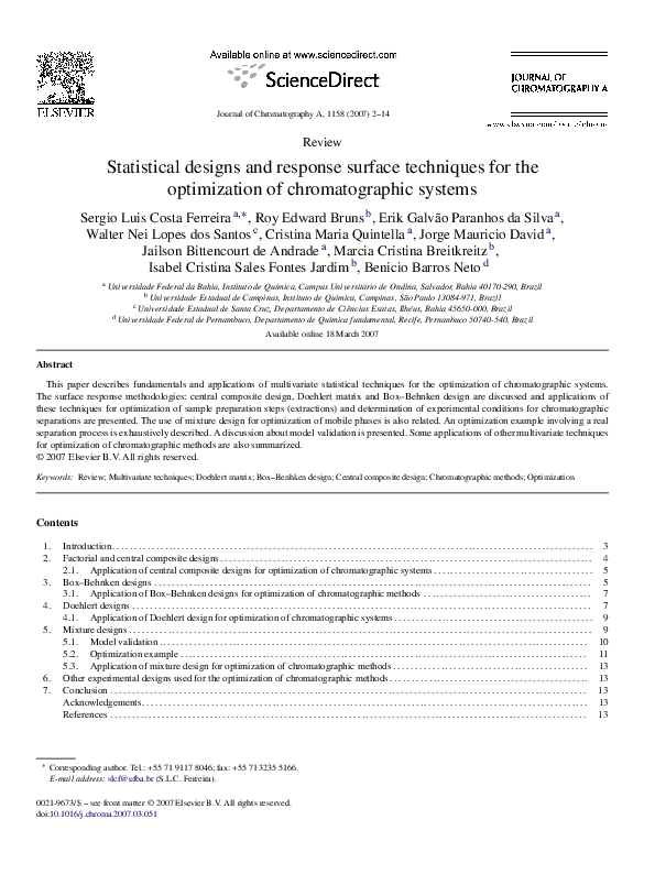 (PDF) Statistical designs and response surface techniques for the optimization of ...