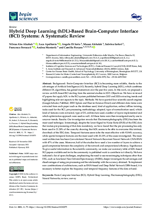 Pdf Hybrid Deep Learning Hdl Based Brain Computer Interface Bci Systems A Systematic