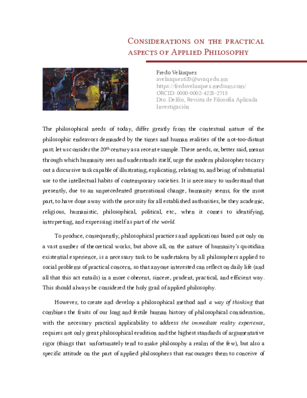 (PDF) Considerations on the practical aspects of Applied Philosophy