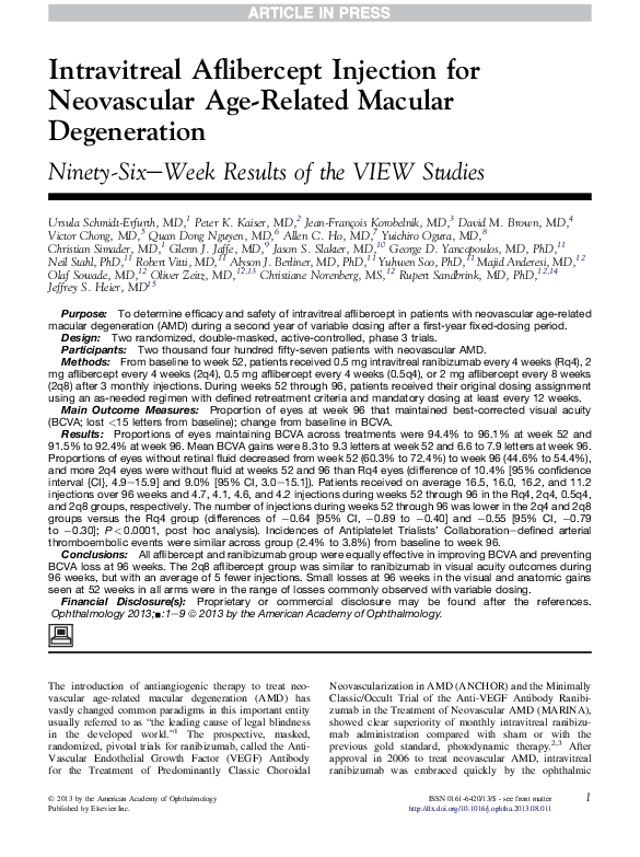 (PDF) Intravitreal aflibercept injection for neovascular (wet) age ...