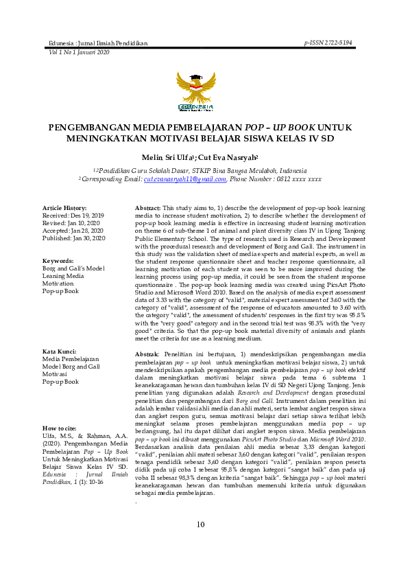(PDF) Pengembangan Media Pembelajaran Pop – Up Book Untuk Meningkatkan Motivasi Belajar Siswa ...