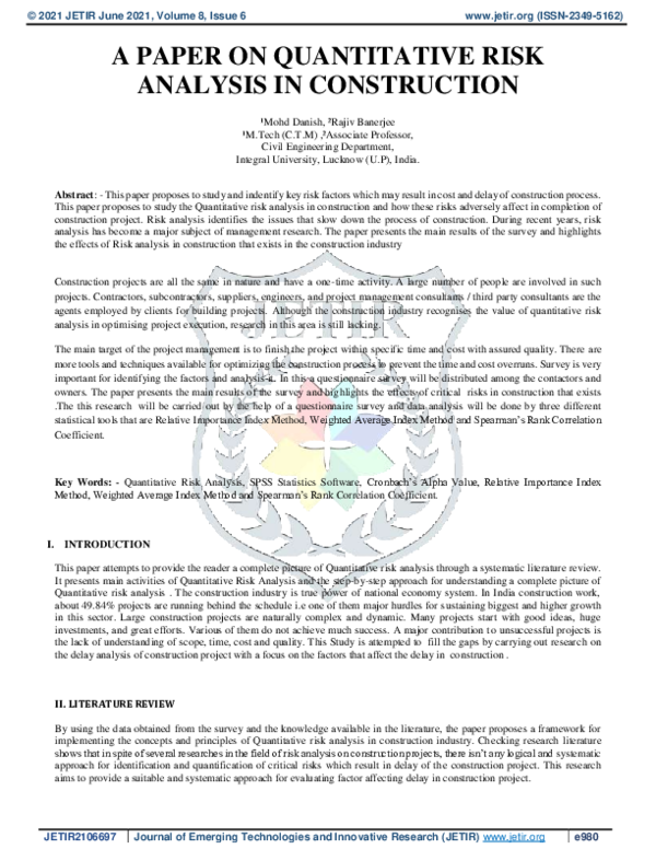 (PDF) Quantitative Risk Analysis in Construction