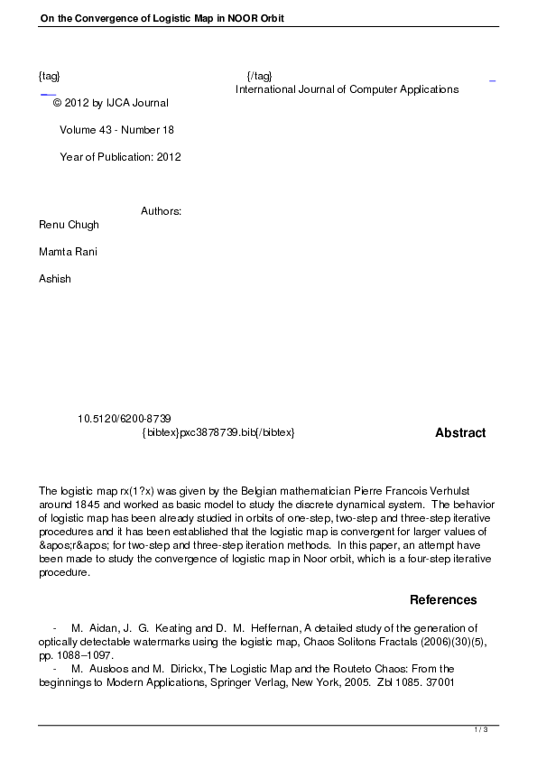 (PDF) On the Convergence of Logistic Map in NOOR Orbit | Mamta Rani ...