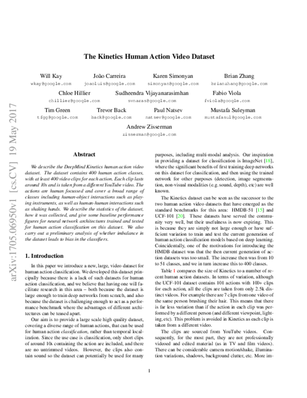 (PDF) The Kinetics Human Action Video Dataset