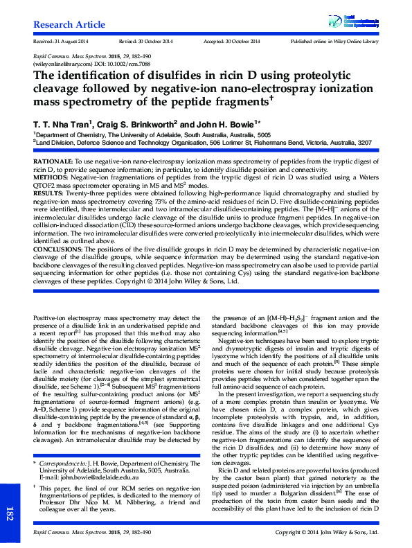 (PDF) The identification of disulfides in ricin D using proteolytic ...