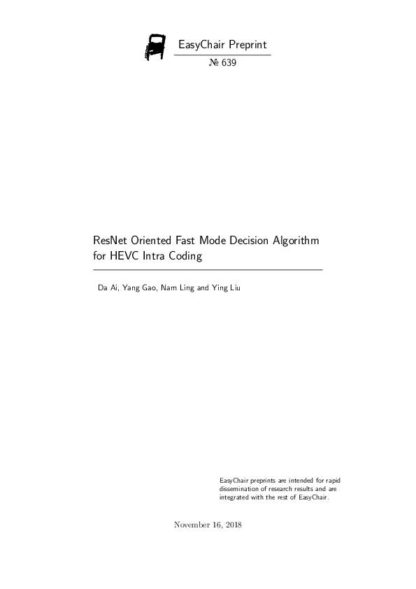 Pdf Resnet Oriented Fast Mode Decision Algorithm For Hevc Intra Coding