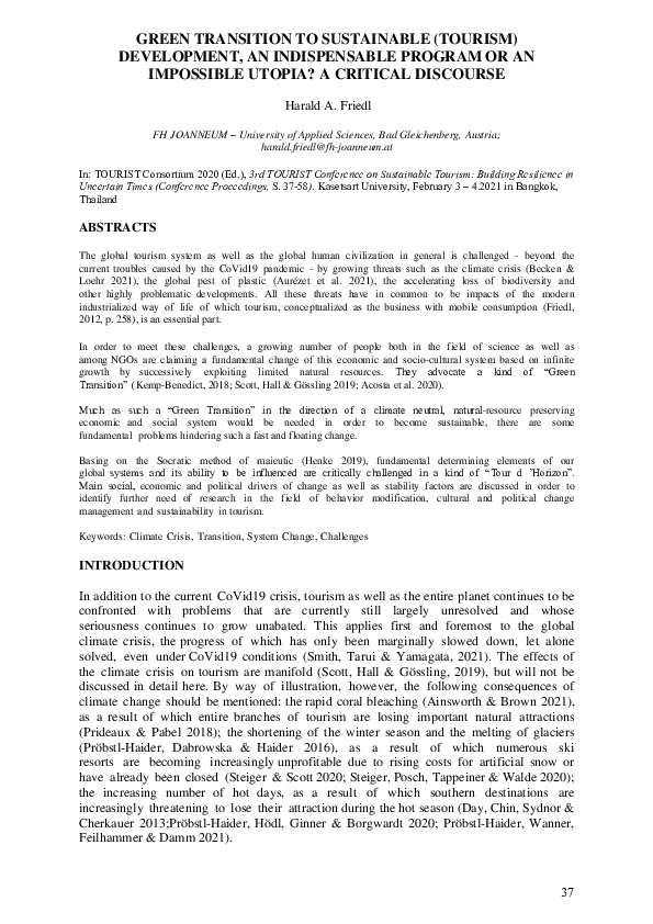 (PDF) Green Transition to Sustainable (Tourism) Development, an ...