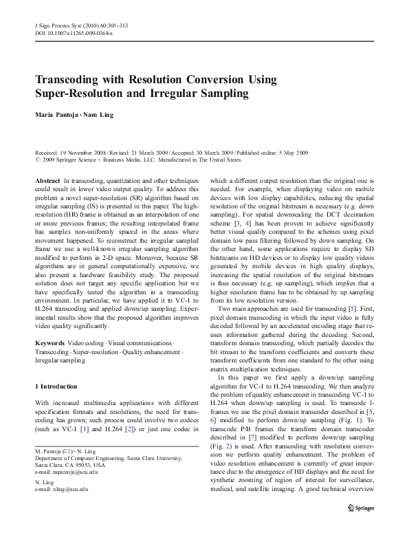 (PDF) Transcoding with Resolution Conversion Using Super-Resolution and Irregular Sampling