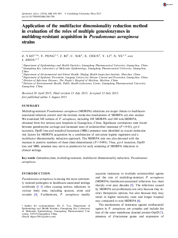 (PDF) Predicting Multidrug-Resistant Pseudomonas aeruginosa Infections