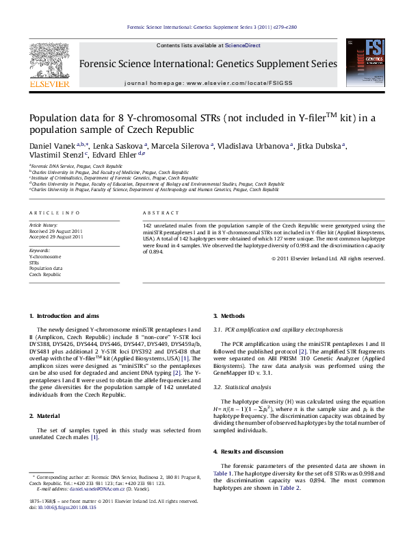 (PDF) Population data for 8 Y-chromosomal STRs (not included in Y-filer™ kit) in a population ...