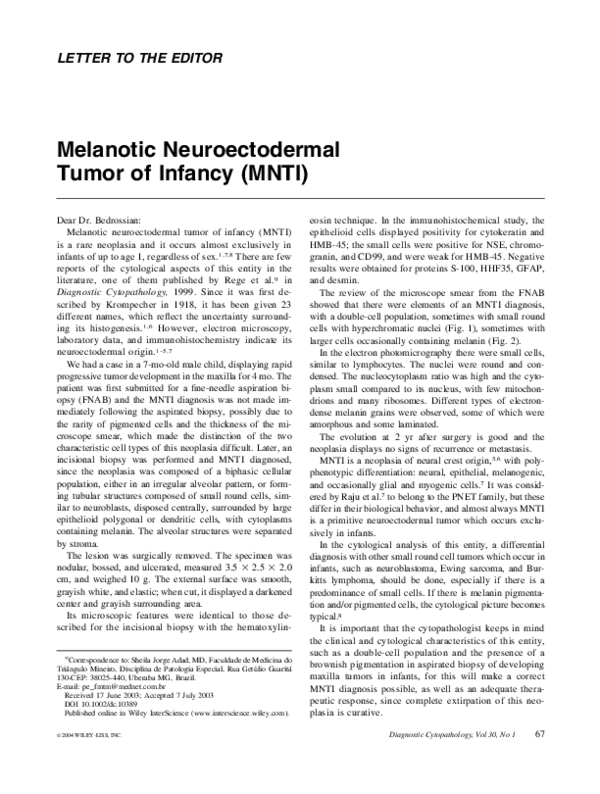 Pdf Melanotic Neuroectodermal Tumor Of Infancy Mnt1 Arising In The Skull Short Review Of