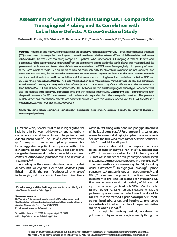 (PDF) Assessment of Gingival Thickness Using CBCT Compared to ...
