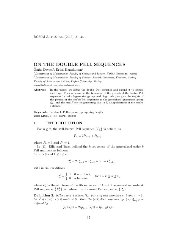 (PDF) On the Double Pell Sequences