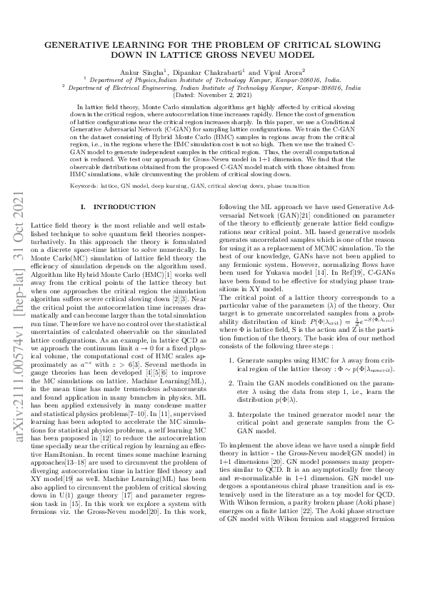 (PDF) Generative learning for the problem of critical slowing down in lattice Gross Neveu model