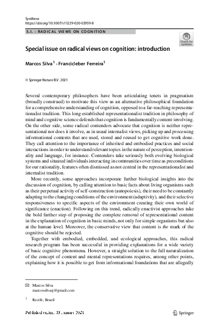 (PDF) 2021 Synthese Special issue on radical views on cognition ...