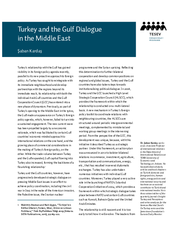 (PDF) Turkey and the Gulf Dialogue in the Middle East