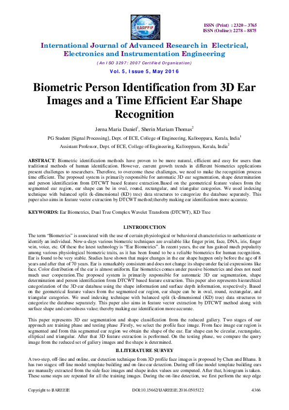 (PDF) Biometric Person Identification from 3D Ear Images and a Time ... (PDF) Biometric Person Identification from 3D Ear Images and a Time ...
