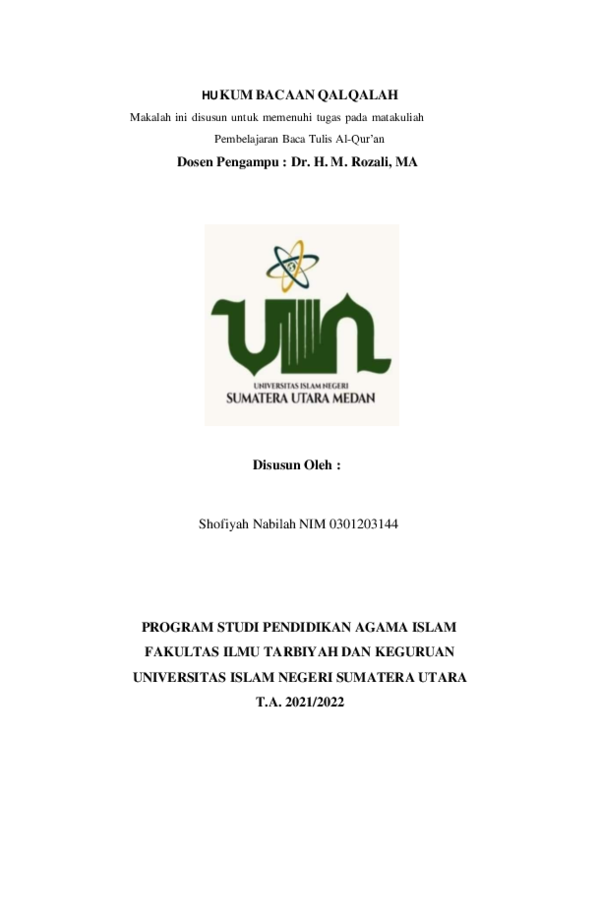 (PDF) HUKUM BACAAN QALQALAH Makalah ini disusun untuk memenuhi tugas pada mata kuliah