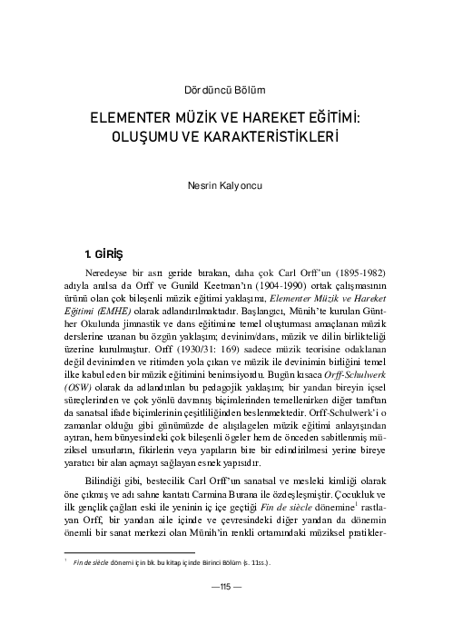 (PDF) [Orff-Schulwerk] Elementer Müzik ve Hareket Eğitimi: Oluşumu ve Karakteristikleri