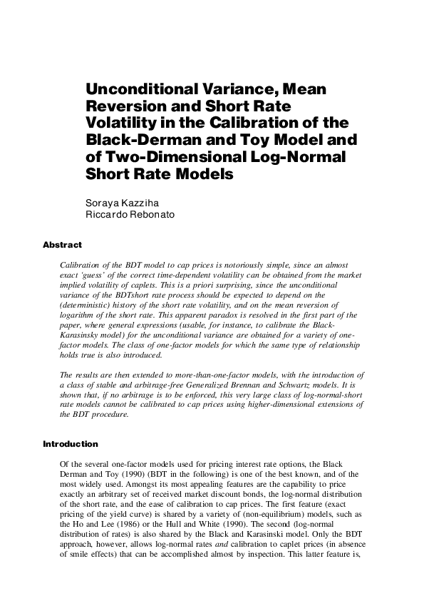 (PDF) Unconditional Variance , Mean Reversion and Short Rate Volatility ...