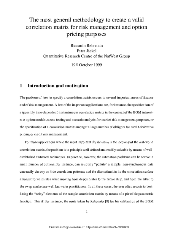 Pdf The Most General Methodology To Create A Valid Correlation Matrix For Risk Management And