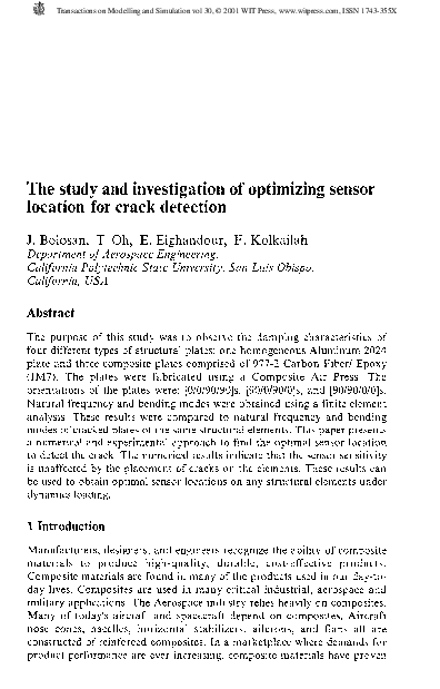 (PDF) The study and investigation of optimizing sensor location for crack detection | Eltahry ...