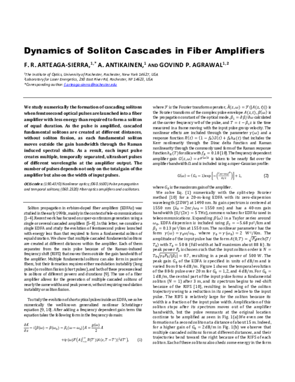 (PDF) Dynamics of soliton cascades in fiber amplifiers