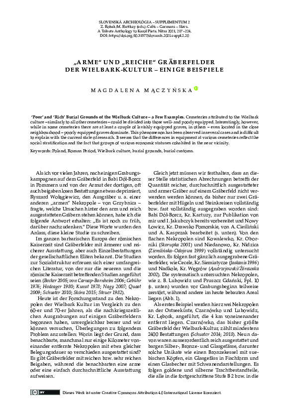 (PDF) „Arme“ und „reiche“ Gräberfelder der Wielbark-Kultur – einige ...