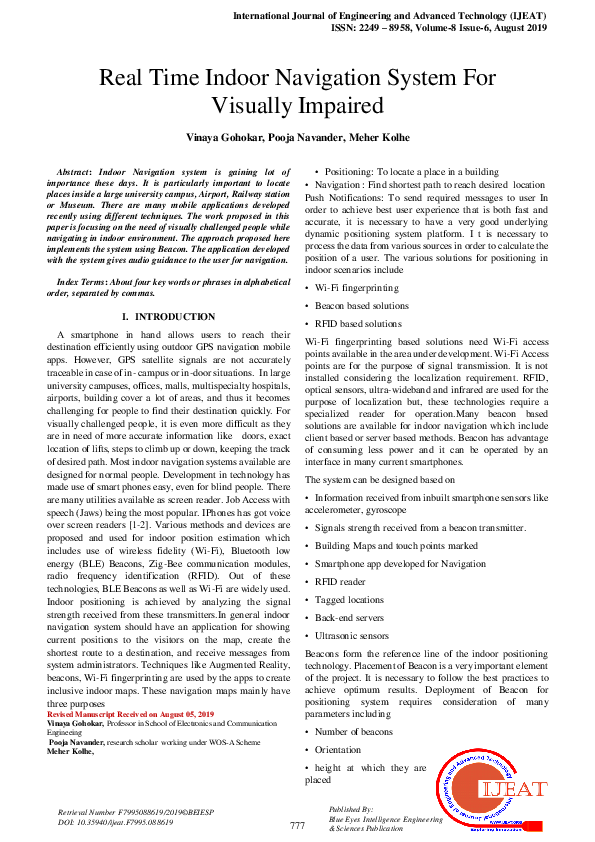 (PDF) Real Time Indoor Navigation System For Visually Impaired