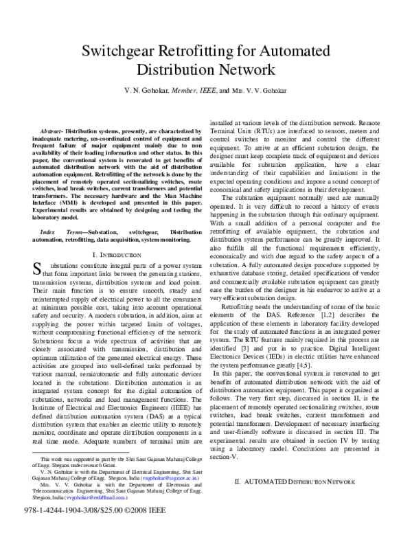 (PDF) Switchgear retrofitting for automated distribution network ...