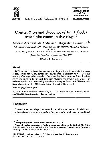(PDF) Construction and decoding of BCH codes over finite commutative rings