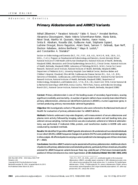 (PDF) Primary Aldosteronism andARMC5Variants