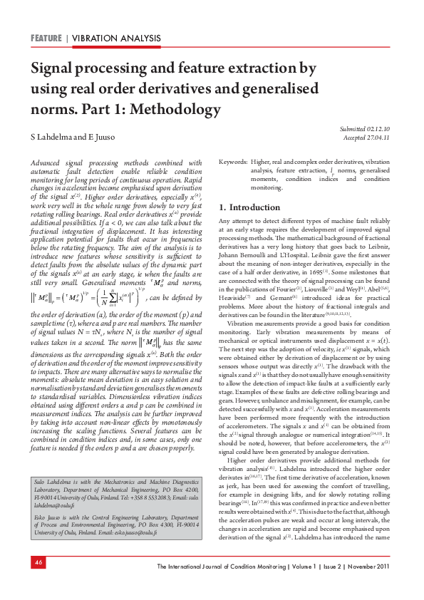 (PDF) Signal processing and feature extraction by using real order ...