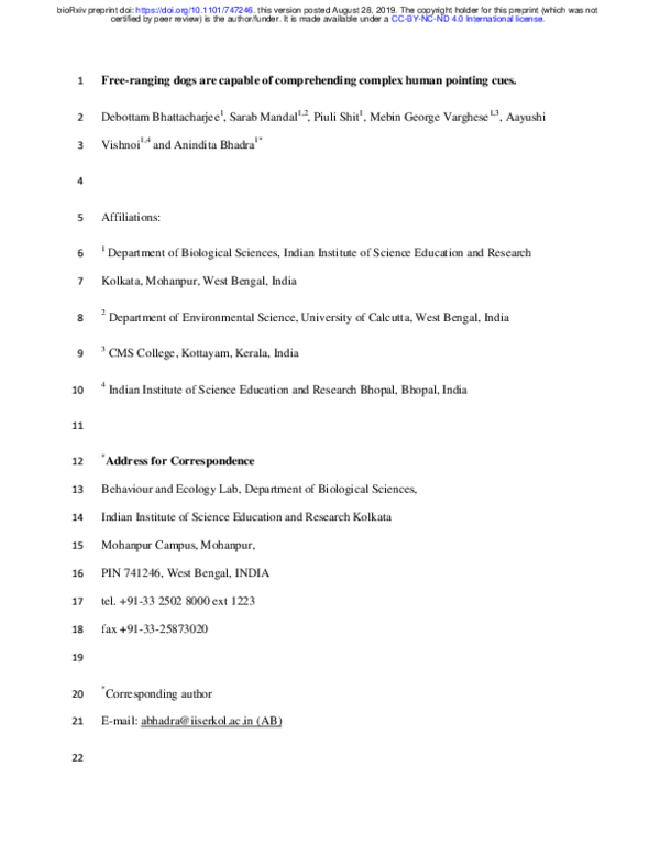 (PDF) Free-ranging dogs are capable of comprehending complex human ...