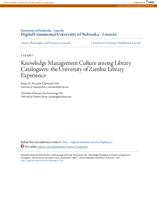 (PDF) Knowledge Management Culture among Library Cataloguers: the ...