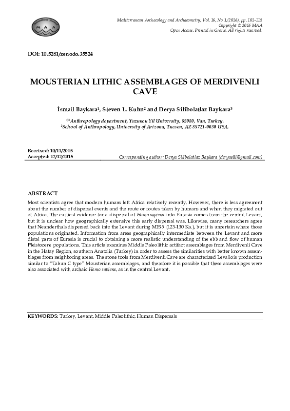 (PDF) Mousterian Lithic Assemblages of Merdivenli Cave