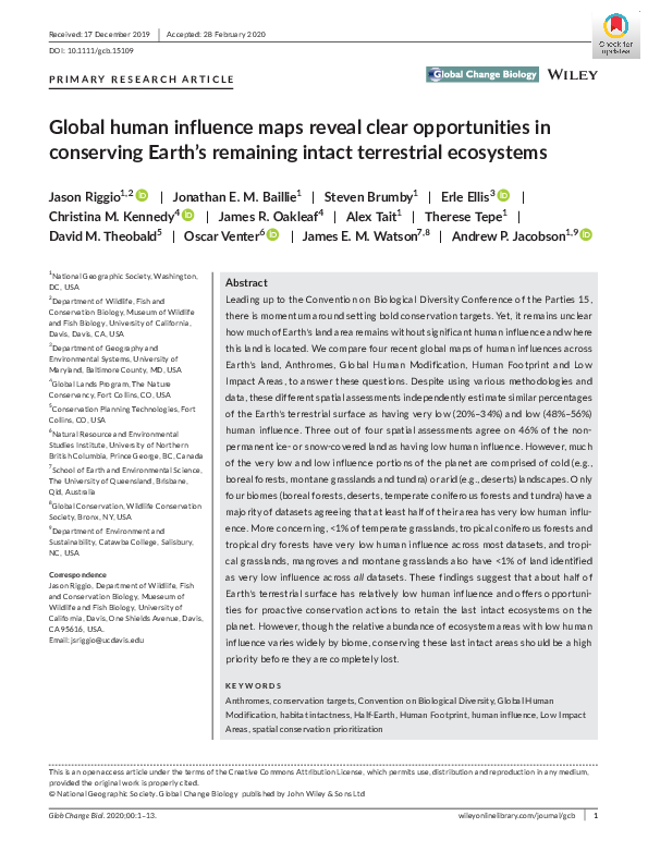 (PDF) Global human influence maps reveal clear opportunities in ...
