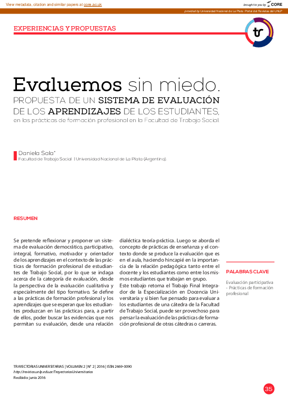 (PDF) Evaluemos sin miedo. Propuesta de un sistema de evaluación de los ...