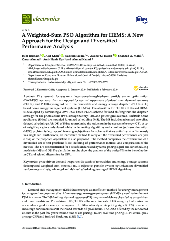 (PDF) A Weighted-Sum PSO Algorithm for HEMS: A New Approach for the Design and Diversified ...