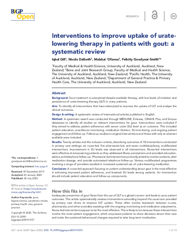 (PDF) Interventions to improve uptake of urate-lowering therapy in ...