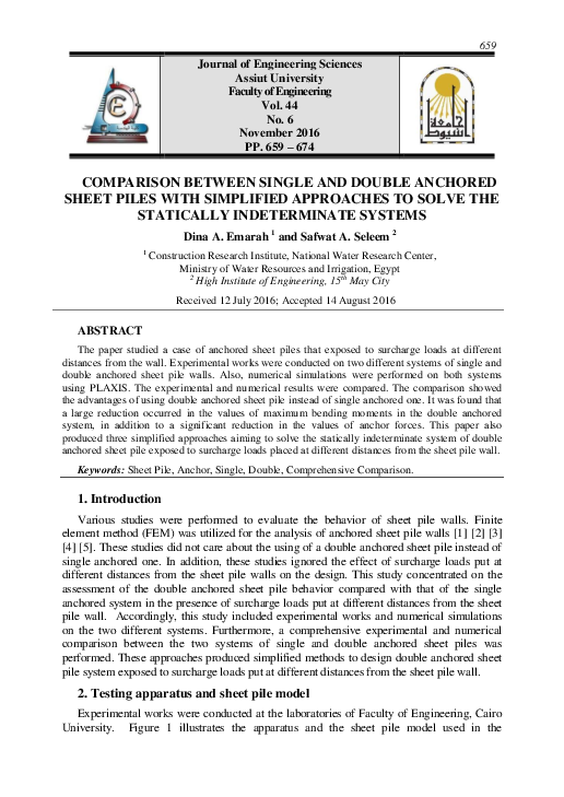 (PDF) Comparison Between Single and Double Anchored Sheet Piles with Simplified Approaches to ...