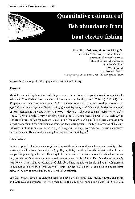 (PDF) Quantitative estimates of fish abundance from boat electrofishing