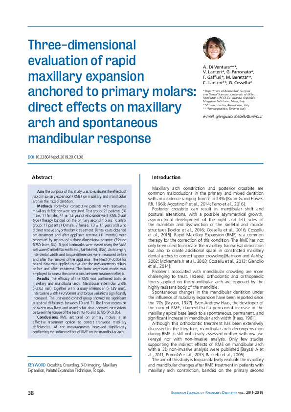 (PDF) Three-dimensional evaluation of rapid maxillary expansion anchored to primary molars ...