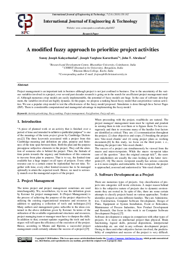 (PDF) A modified fuzzy approach to prioritize project activities