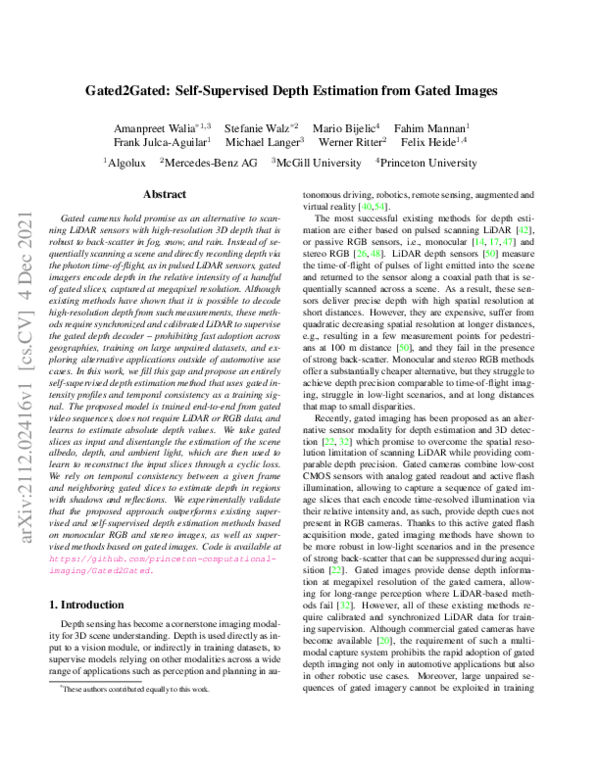 (PDF) Gated2Gated: Self-Supervised Depth Estimation from Gated Images