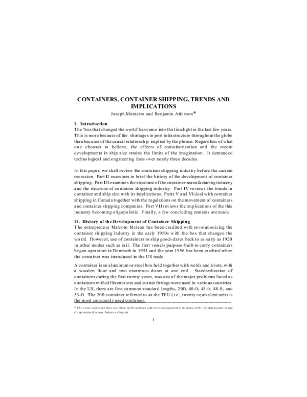 (PDF) 1 Containers , Container Shipping , Trends and Implications