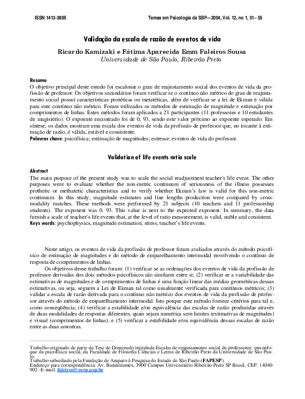 (PDF) Validation of life events ratio scale