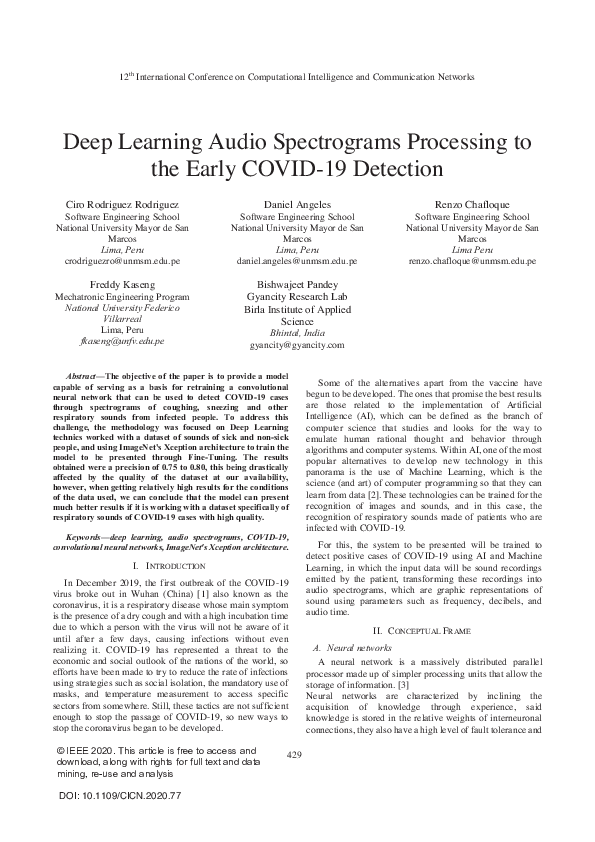 (PDF) Deep Learning Audio Spectrograms Processing to the Early COVID-19 Detection